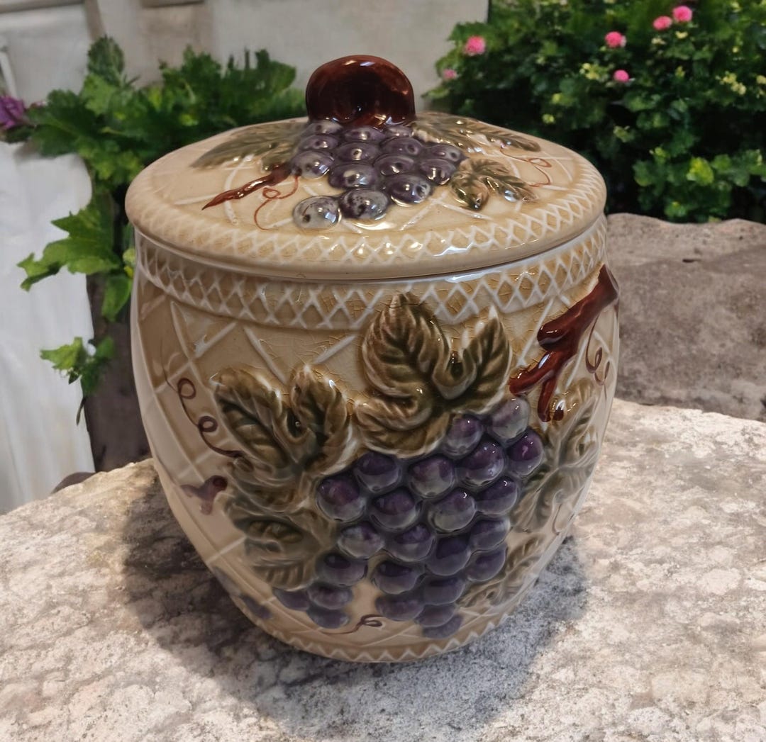 Vintage Rustic Japanese Cookie Jar Lidded Food Jar Shiny Glazed Ceramic ...
