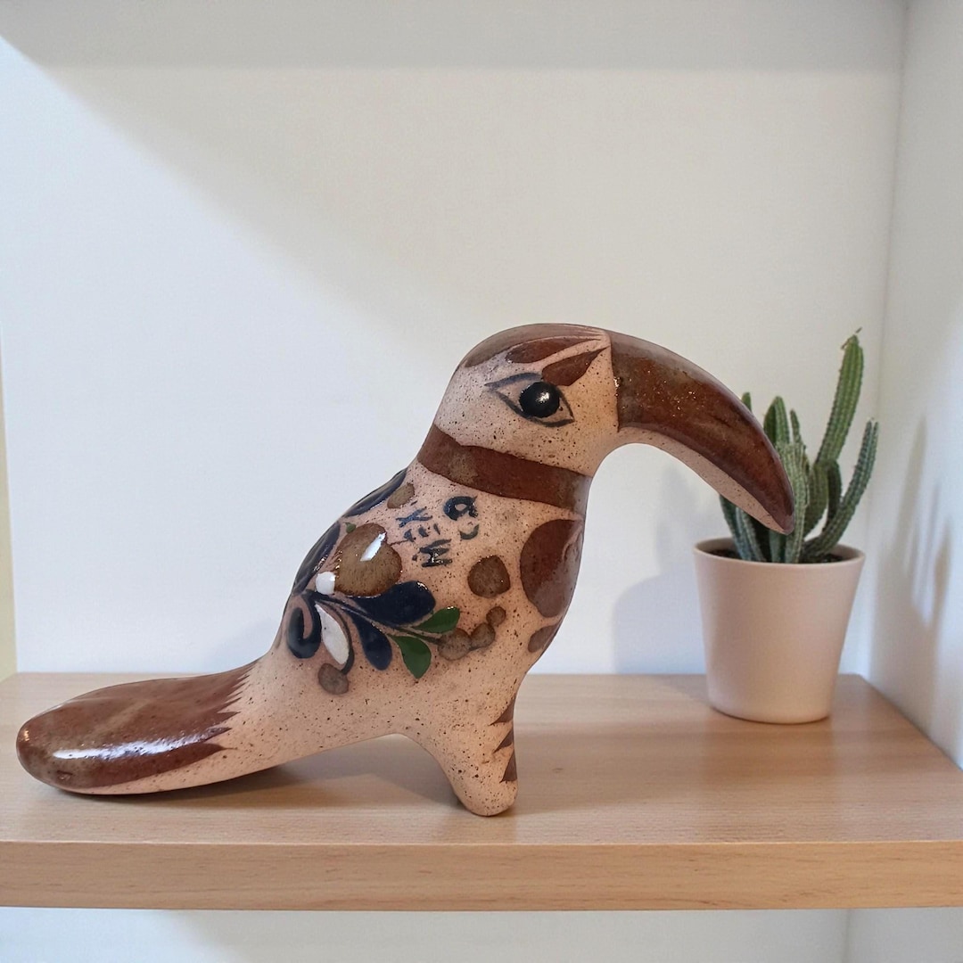 Vintage Tonalá Pottery Toucan, Hand Painted Floral, Signed Mexico Folk ...