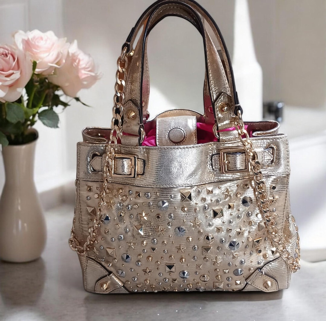 Juicy Couture Metallic Gold Goatskin Leather Studded Crossbody Handbag ...