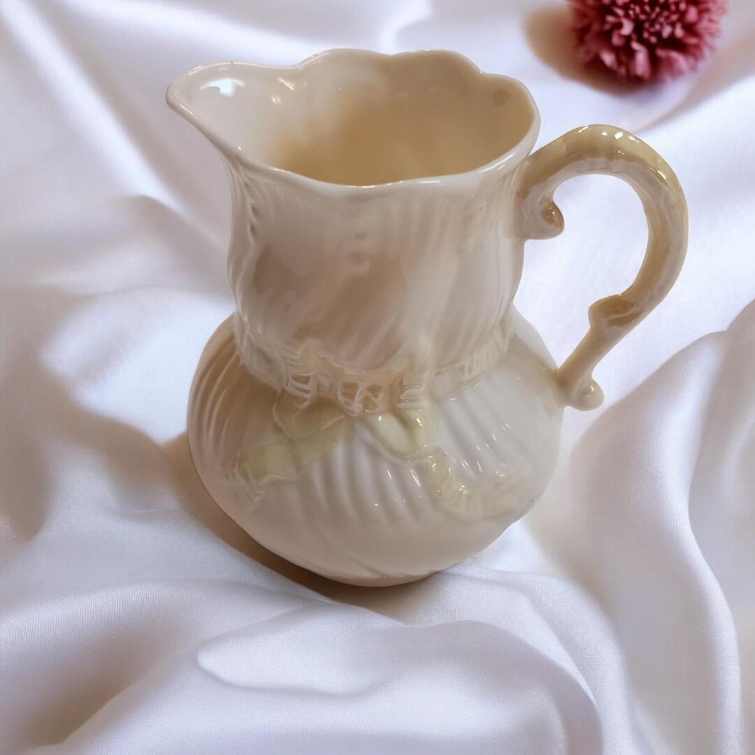 Vintage MCM Belleek Irish Porcelain Ivory High Luster Small Pitcher ...
