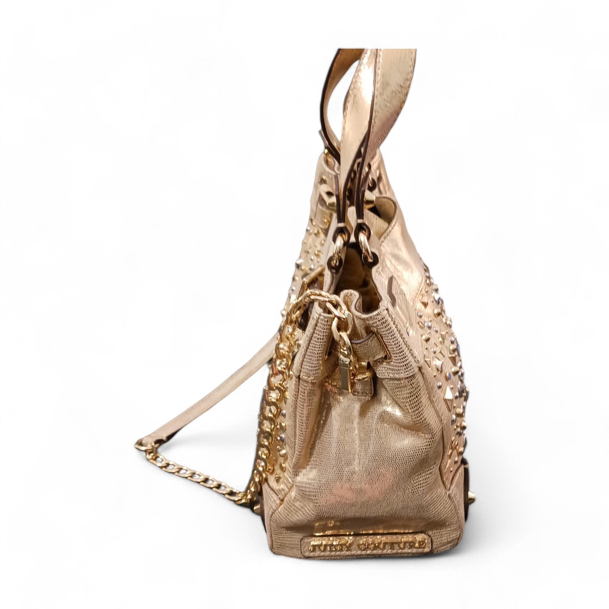 Juicy Couture Metallic Gold Goatskin Leather Studded Crossbody Handbag ...