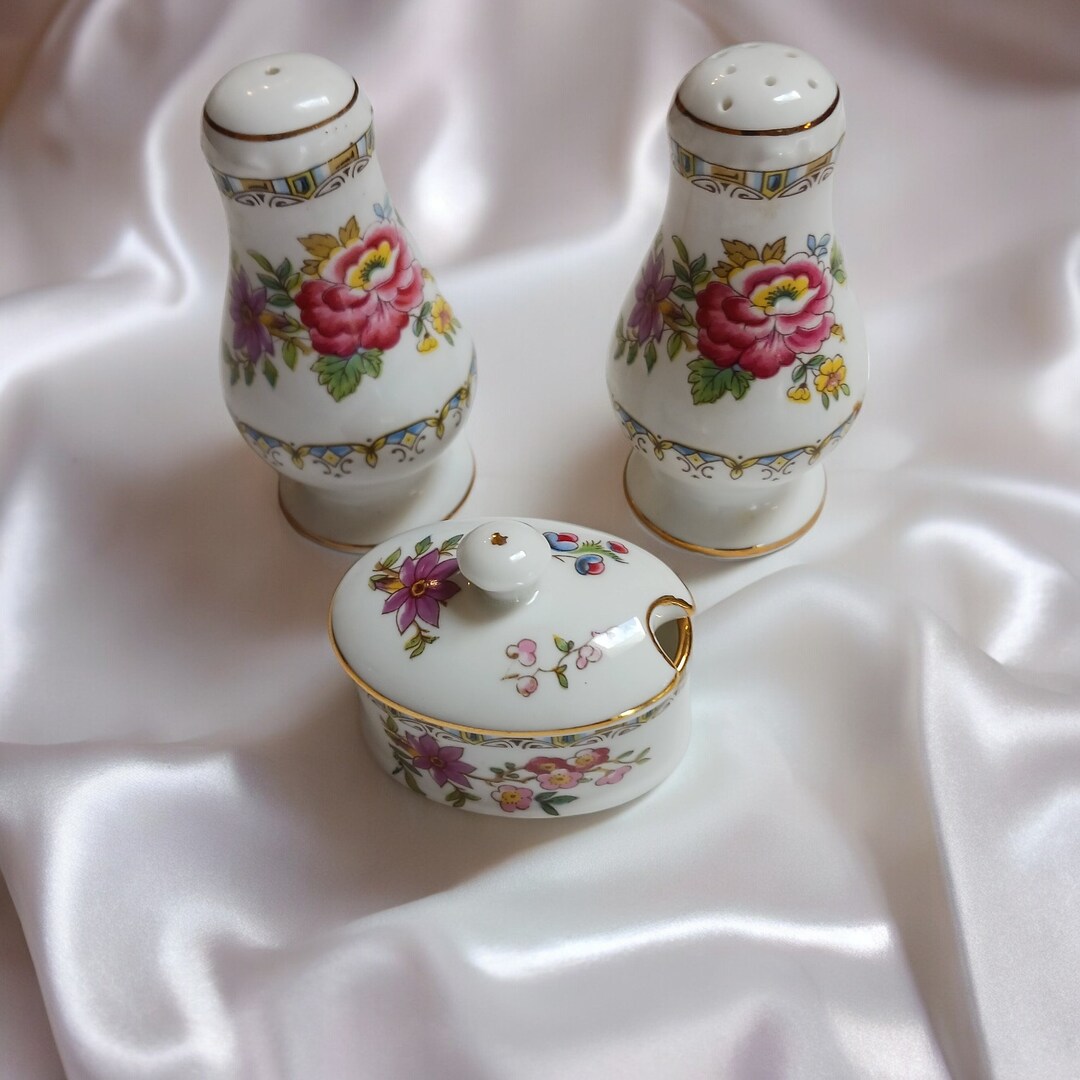 Royal Grafton Fine Bone China Cruet Set: Floral Salt, Pepper & Mustard ...