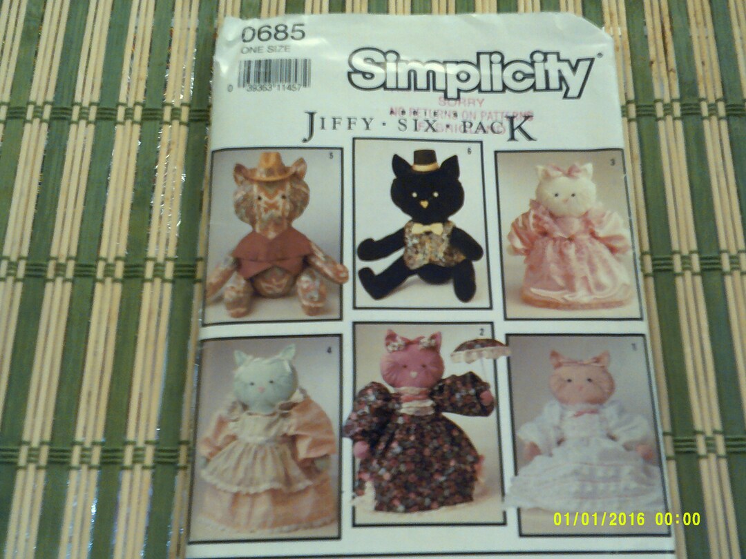 Simplicity Jiffy Six Pack Stuffed Cat and Clothes Pattern. 0685 - Etsy