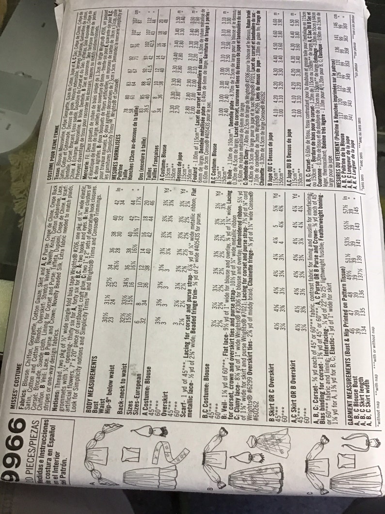 Simplicity 9966 Womens Pirate, Bar Maid Costume. Womens Size 6 Thru 12 ...