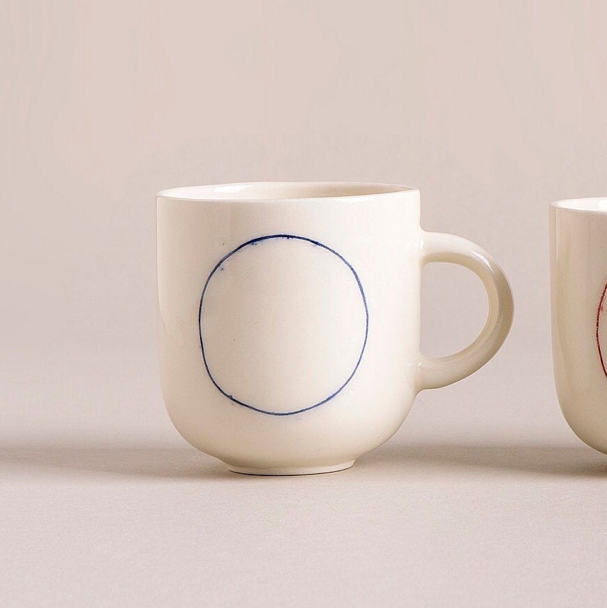 Handmade Ceramic mug with blue circle H: 3 / Set of 2 3 4 | Etsy