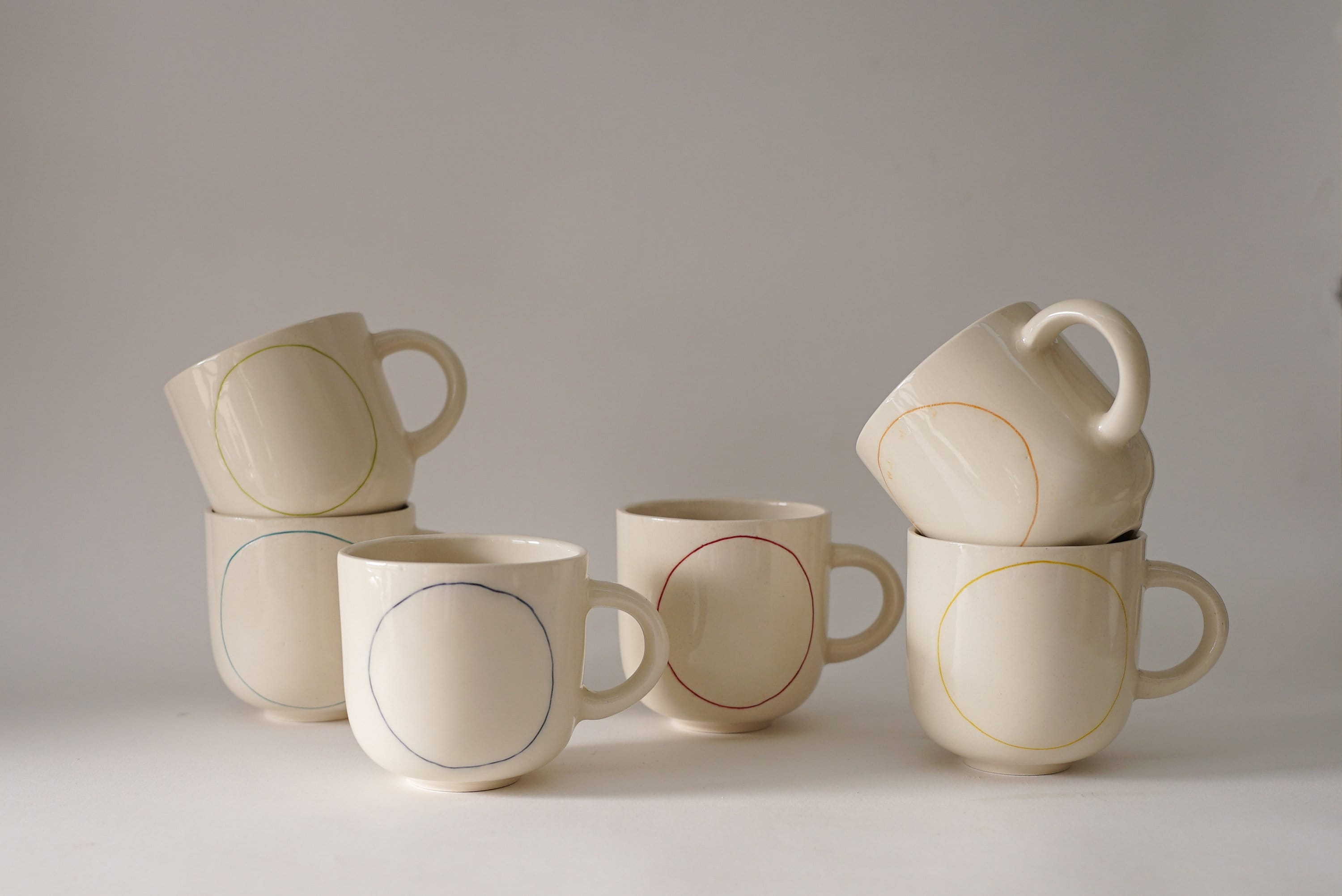 A Set of 6 Handmade Ceramic Mugs H: 3 / Circle Mugs / Coffee Cups - Etsy