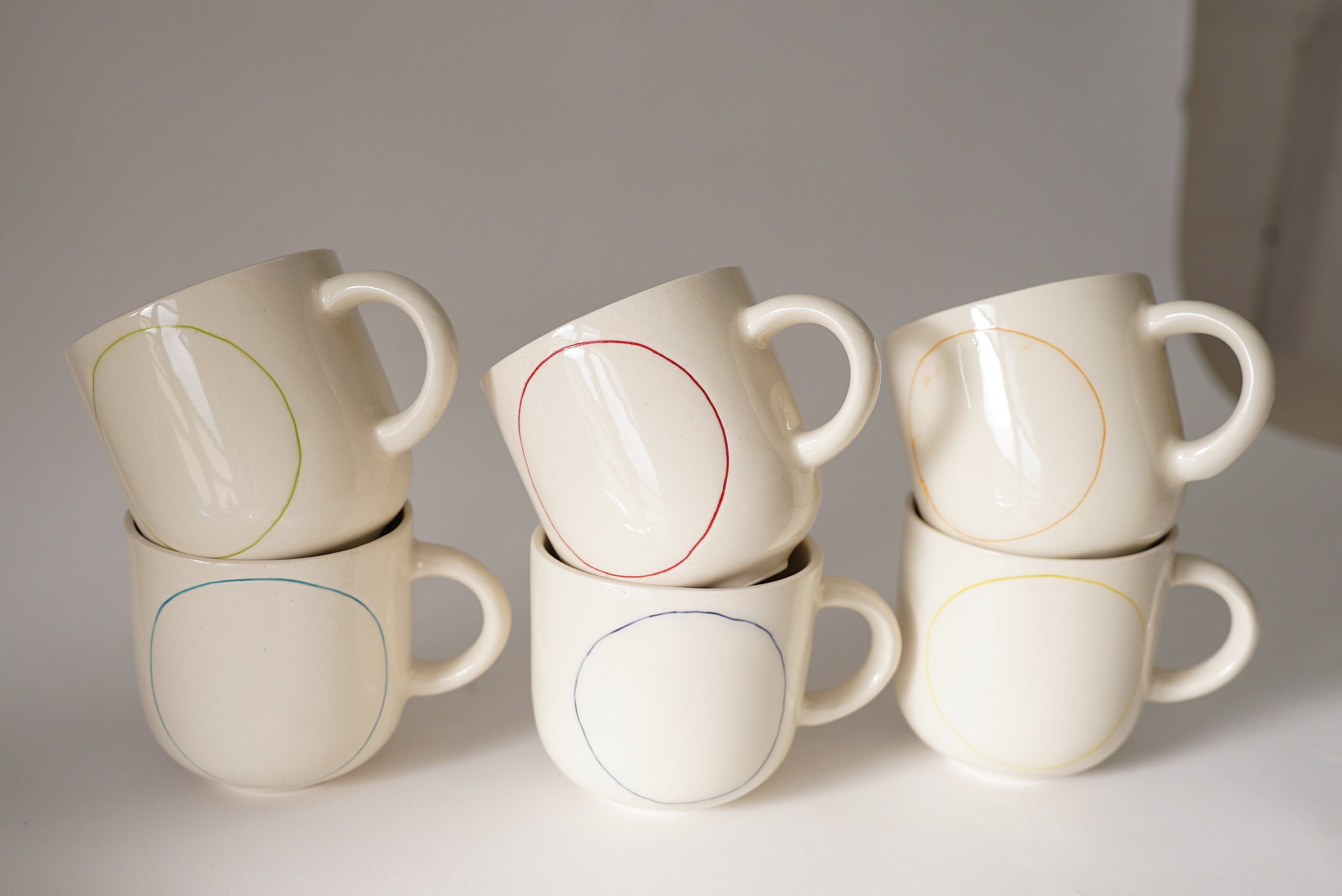A Set of 6 Handmade Ceramic Mugs H: 3 / Circle Mugs / Coffee Cups - Etsy