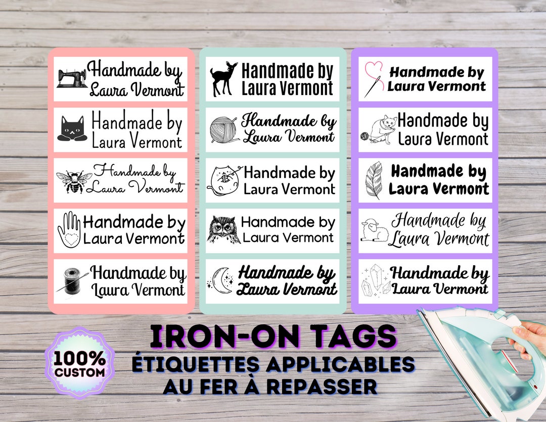 Iron on Labels Cotton Fabric Labels Handmade / Clothing Garment Knit ...