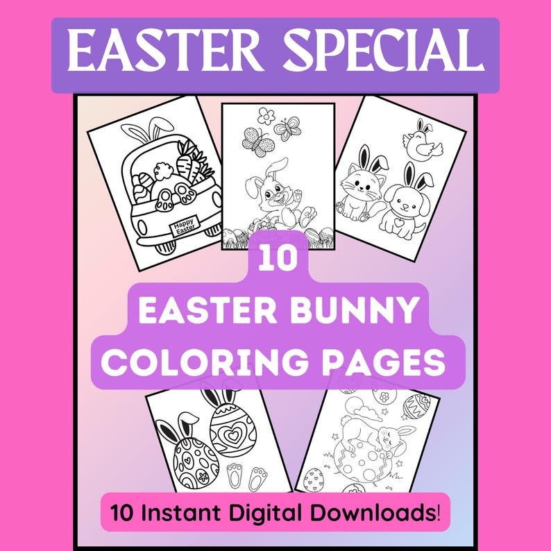 Easter Bunny Coloring Pages for Kids Printable Instant Download - Etsy