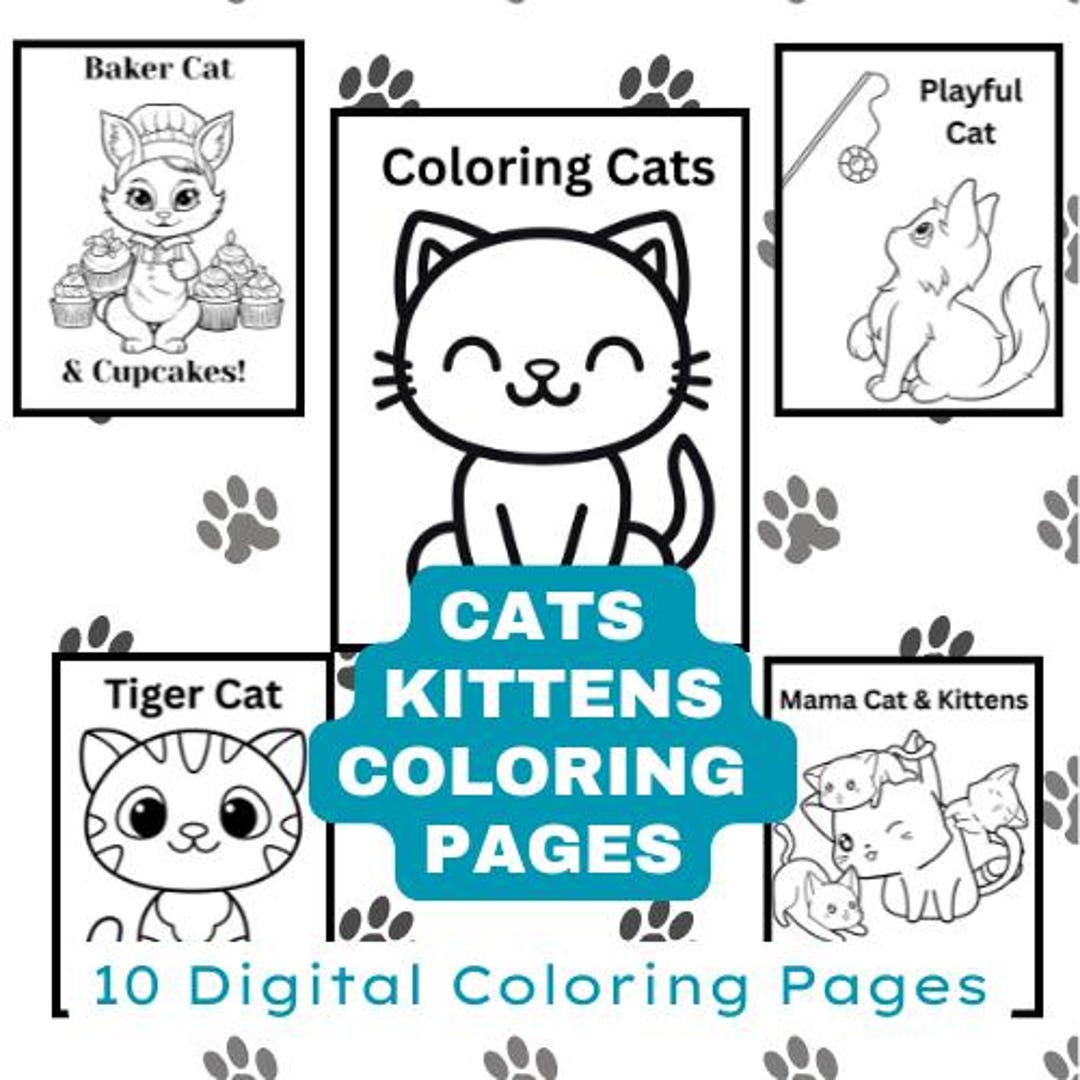 Cute Cat & Kitten Coloring Pages for Kids, Teens, Adults and Fun ...