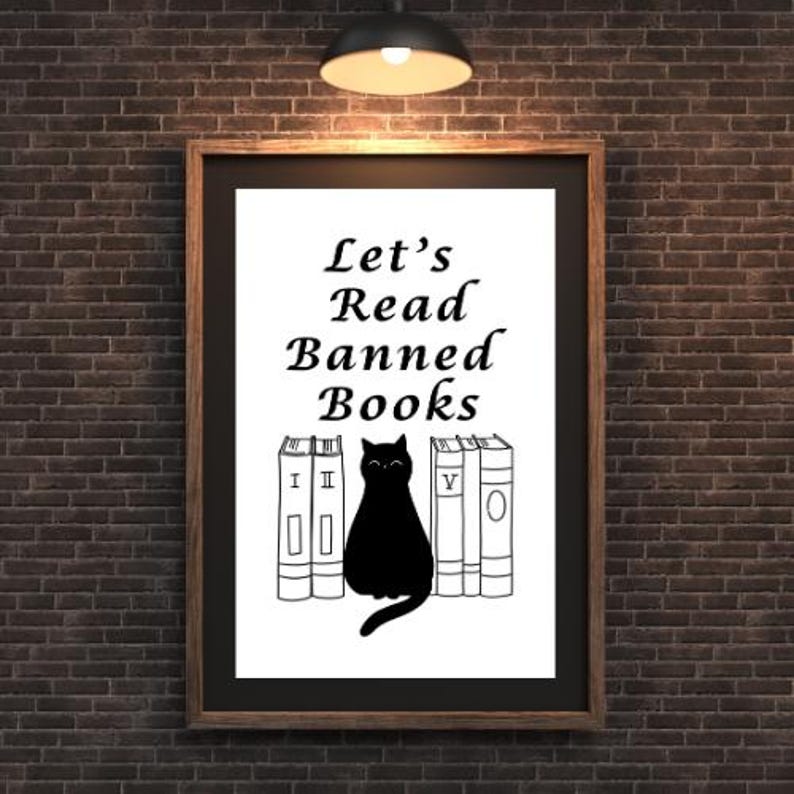 Let's Read Banned Books Printable Poster With Cat Instant Download - Etsy