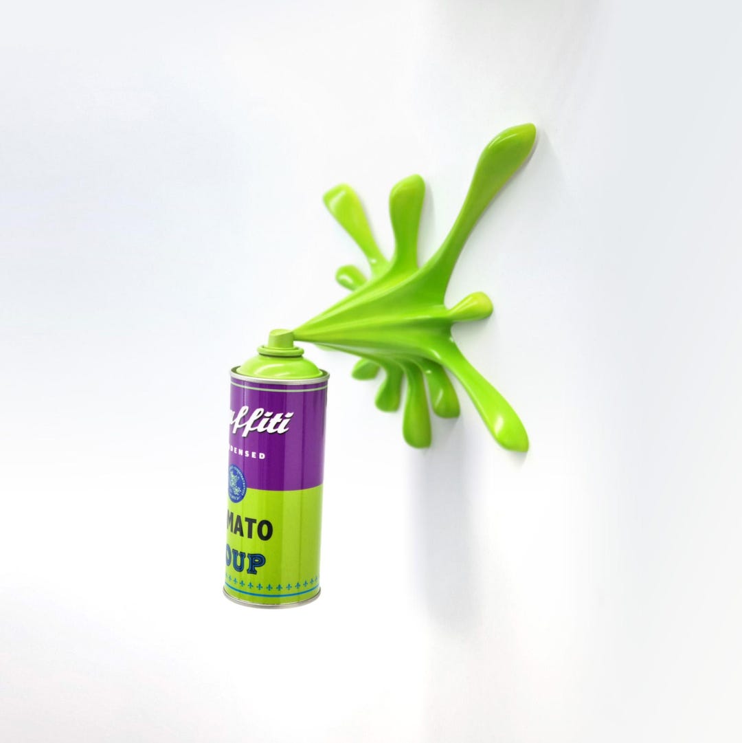 Green Graffiti Spray Can Splash Sculpture: Urban Street Art Wall Decor ...