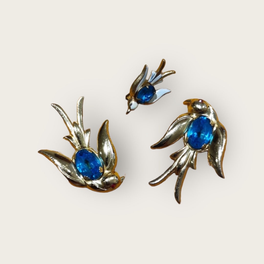 Coro Swallows Pins With Turquoise Stones Differet Sizes - Etsy