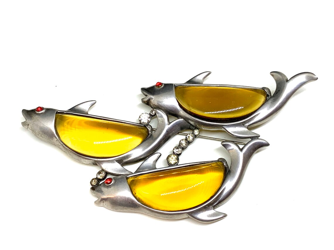 CORO Craft 1941 Ultra Rare Huge Jelly Belly Three Fish Pin - Etsy