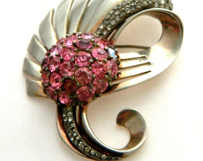 PENNINO Sterling Pink Rhinestones Pin Brooch 40's - Etsy