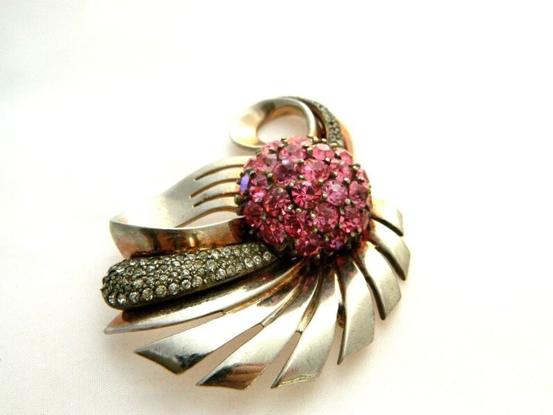 PENNINO sterling Pink rhinestones Pin Brooch 40's | Etsy