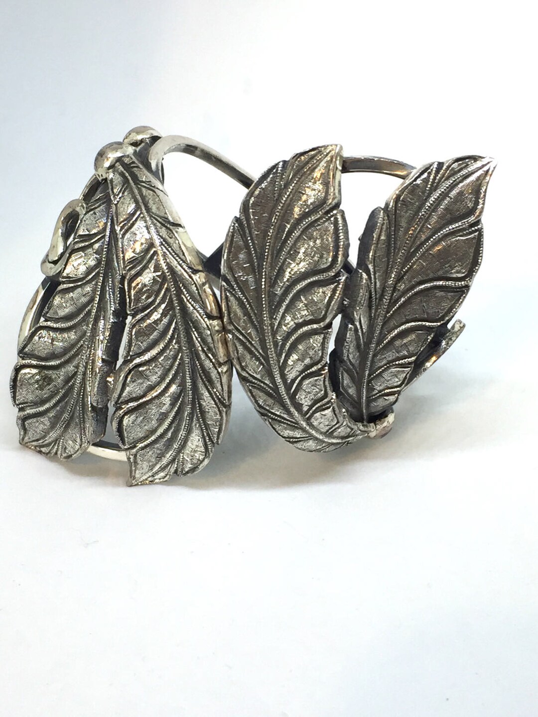 Tortolani Huge Leaf Silvertone Hinged Bracelet Cuff - Etsy