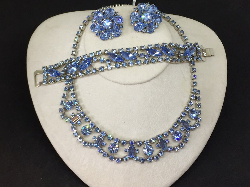 WEISS Amazing Light Blue Necklace Bracelet Earrings Blue Parure Set - Etsy