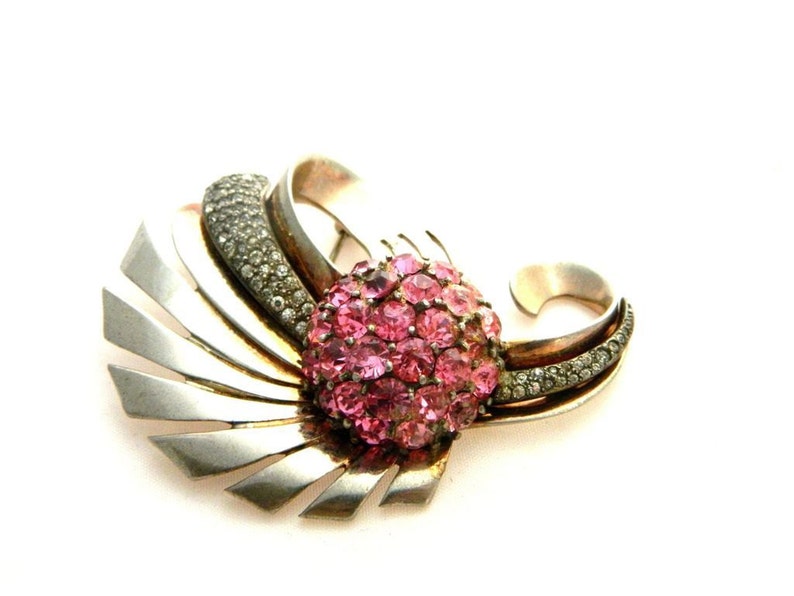 PENNINO sterling Pink rhinestones Pin Brooch 40's | Etsy