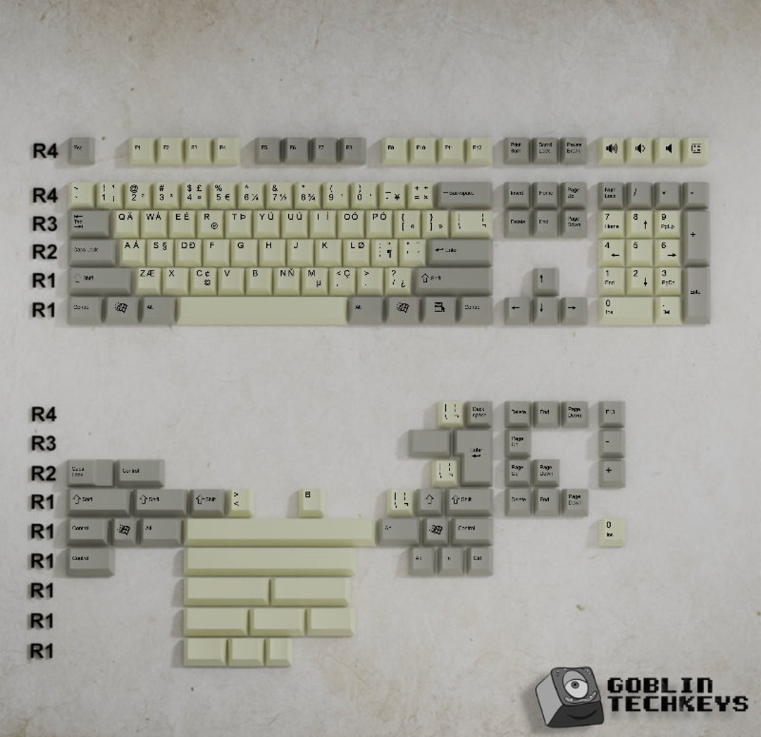 155 Keys, French Bepo Layout Classic Vintage Keycaps Set Retro Keycaps ...