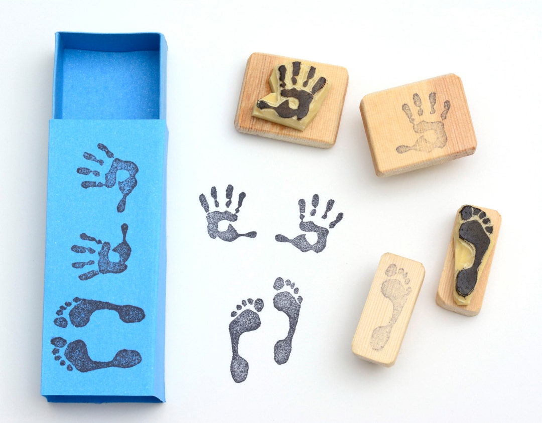 Feet N Hand Prints - Repeatable Hand Carved Rubber Stamp Set - Etsy