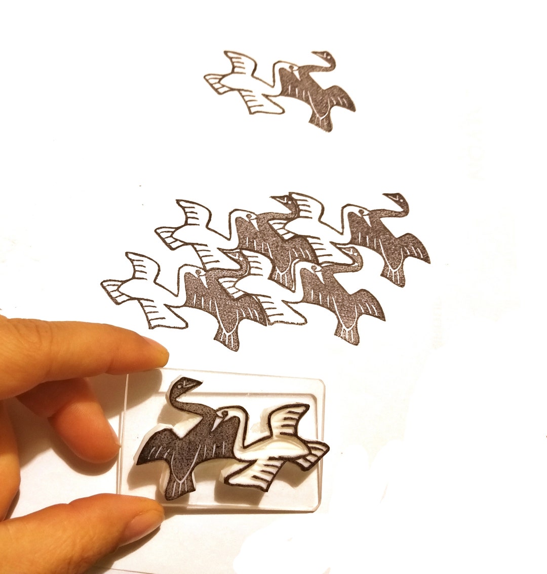 Escher's Swan Tessellation - Hand Carved Rubber Stamp With Transparent ...