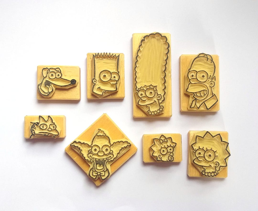 Homer Marge Bart Lisa Simpson - the Simpsons Hand Carved Rubber Stamp ...
