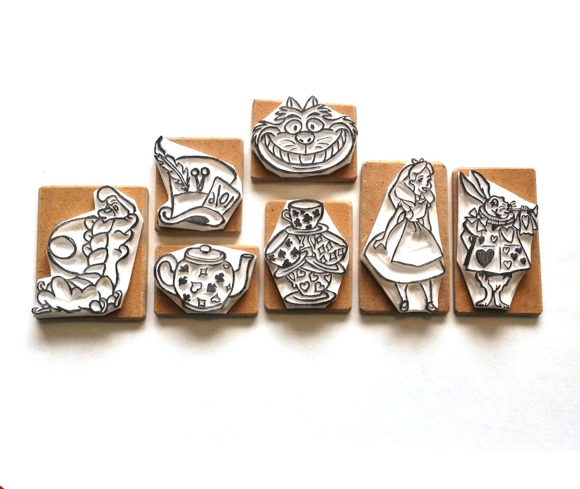 Alice in Wonderland Hand Carved Rubber Stamp Set - Etsy