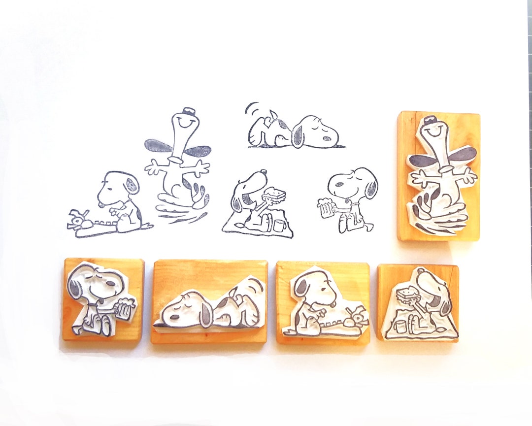 Hand Carved Snoopy Rubber Stamp Set - Peanuts Inspired - Etsy