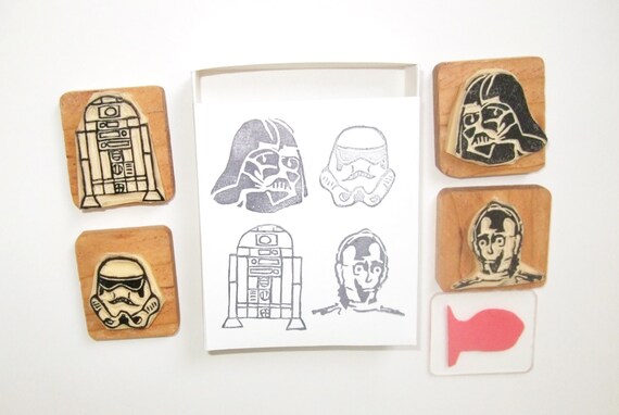 Star Wars 1 Hand Carved Rubber Stamp Set Darth Vader R2 D2 C 3PO and a Storm Trooper Gift for a Geek Friend Etsy Canada