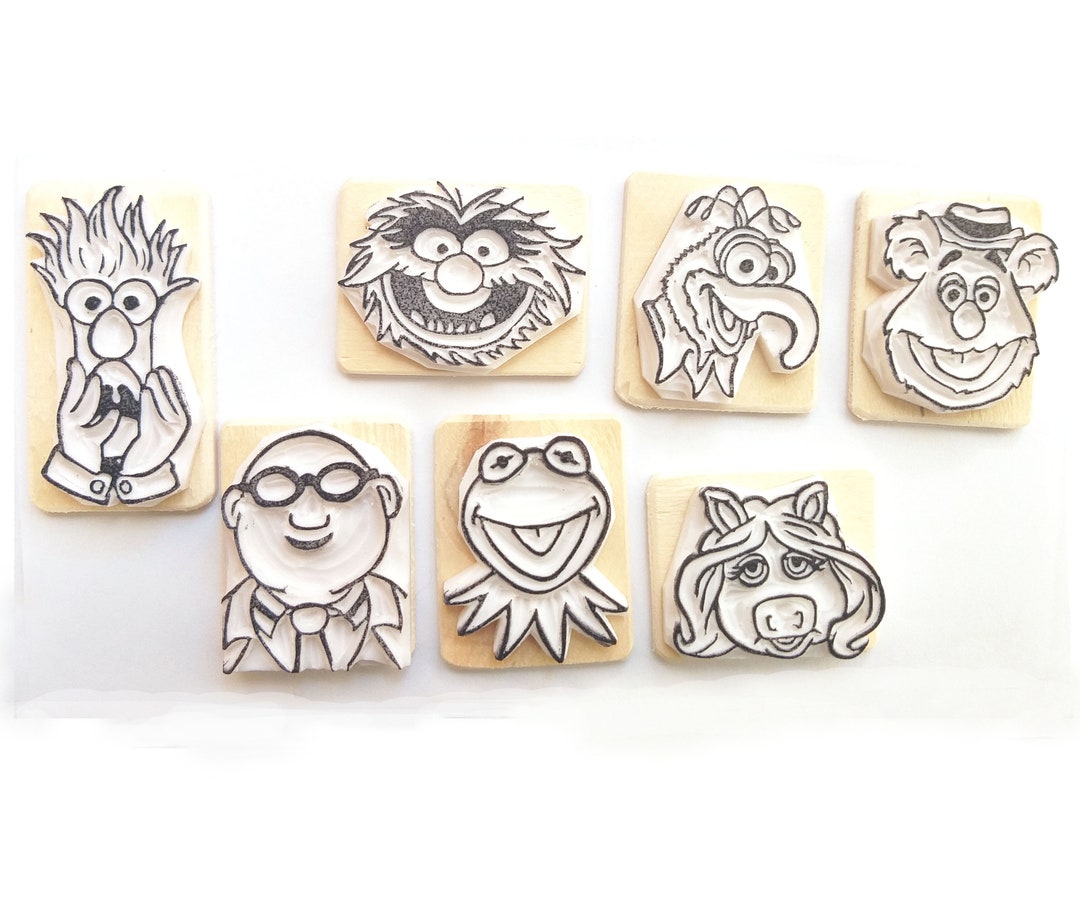 Hand Carved Muppet Show Rubber Stamp Set: Kermit, Piggy, Gonzo - Etsy