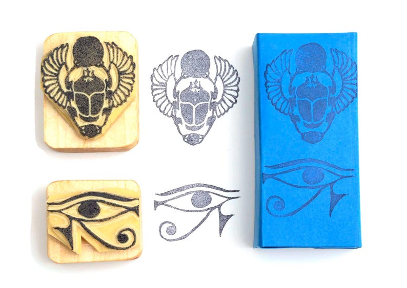 Ancient Egypt Hand Carved Rubber Stamp Set Scarab and Eye of Ra - Etsy