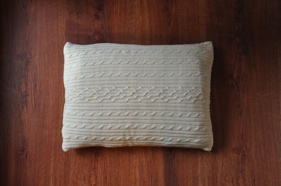 Wool Cable Knit Accent Pillow / Lumbar Throw Pillow / Ivory Pillow ...