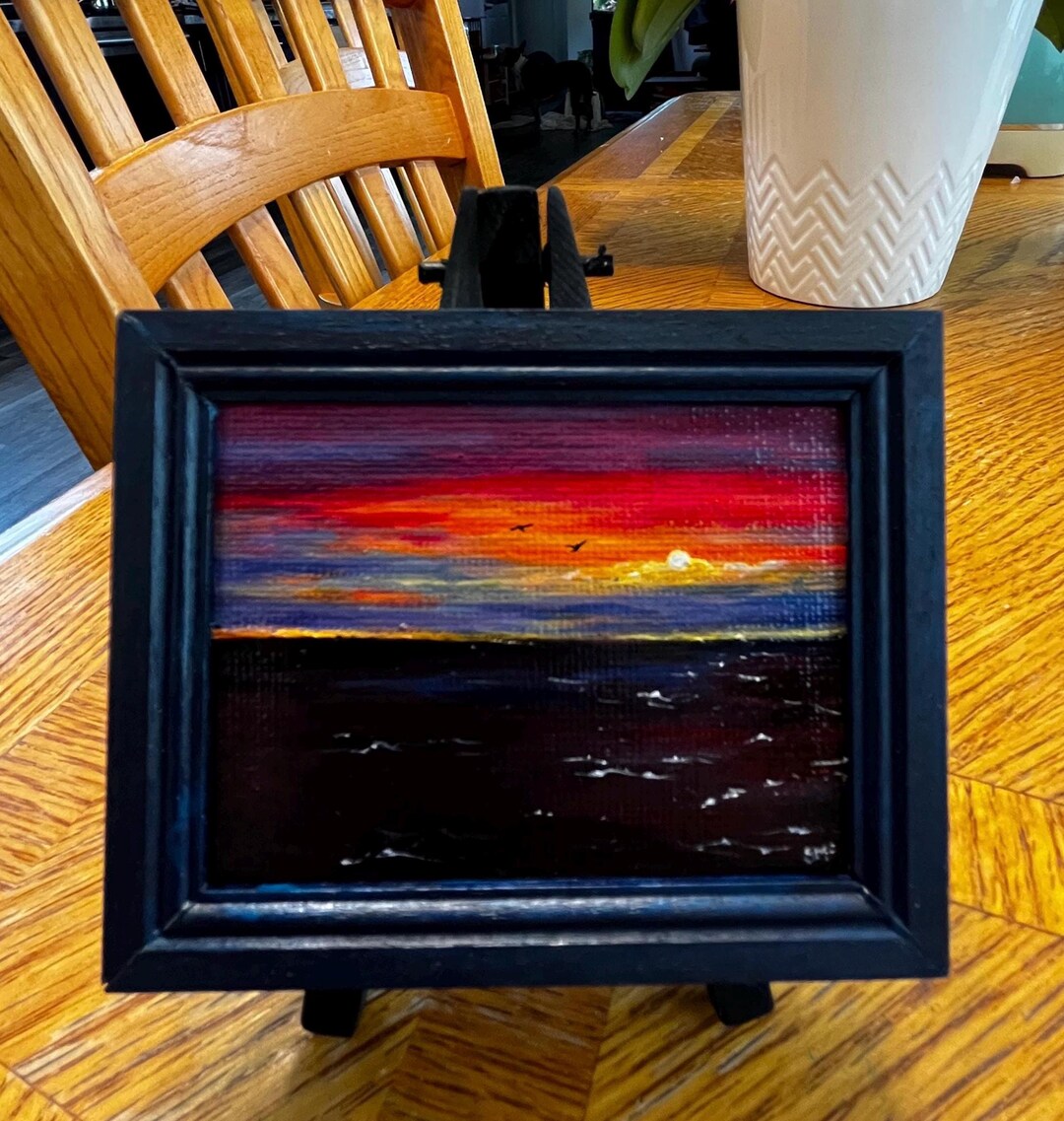 Custom Mini Micro Desktop Framed Sunset Portrait Memorial Painting With ...
