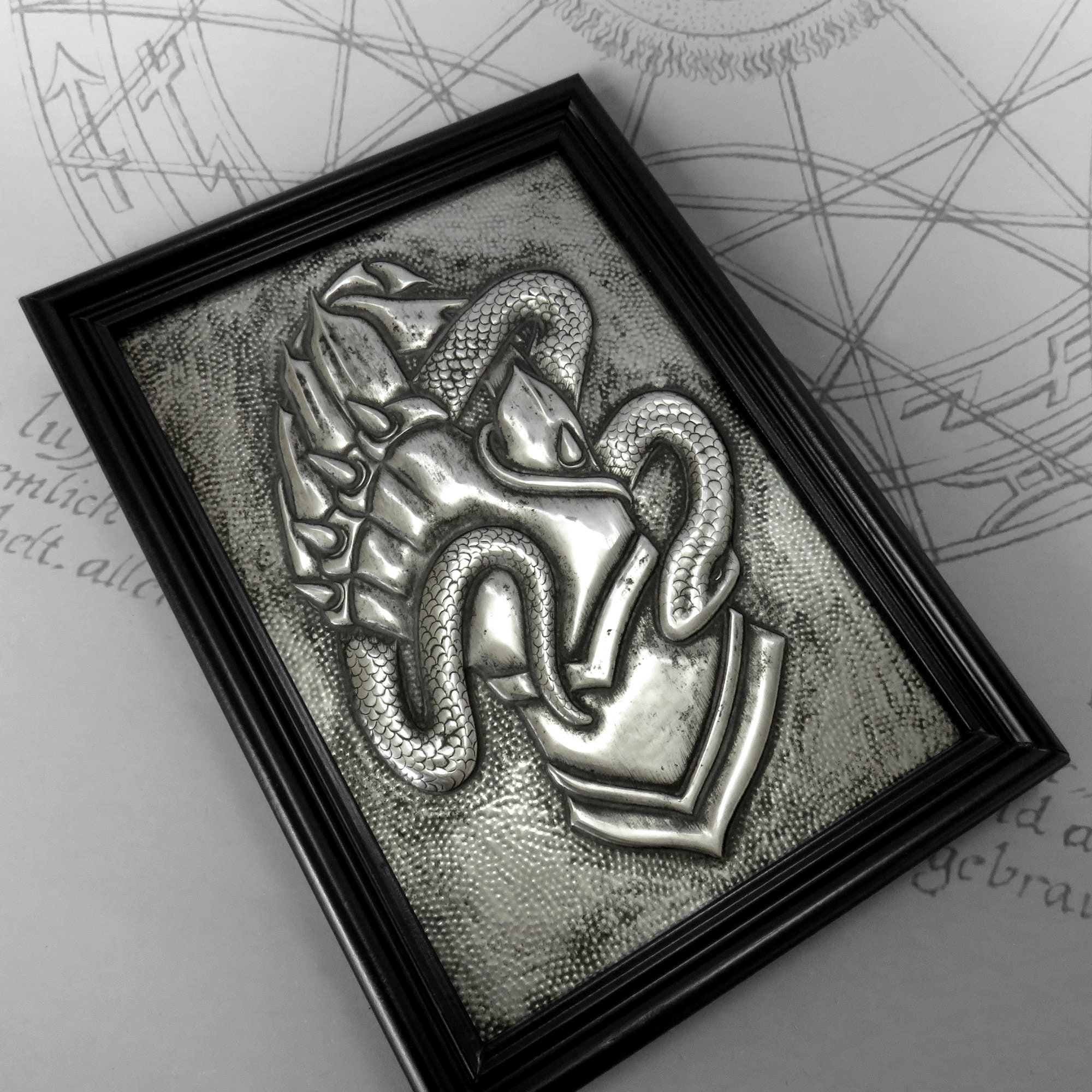 Gauntlet & Snake : Hand Embossed Heraldry Repoussé Metal Wall Art - Etsy