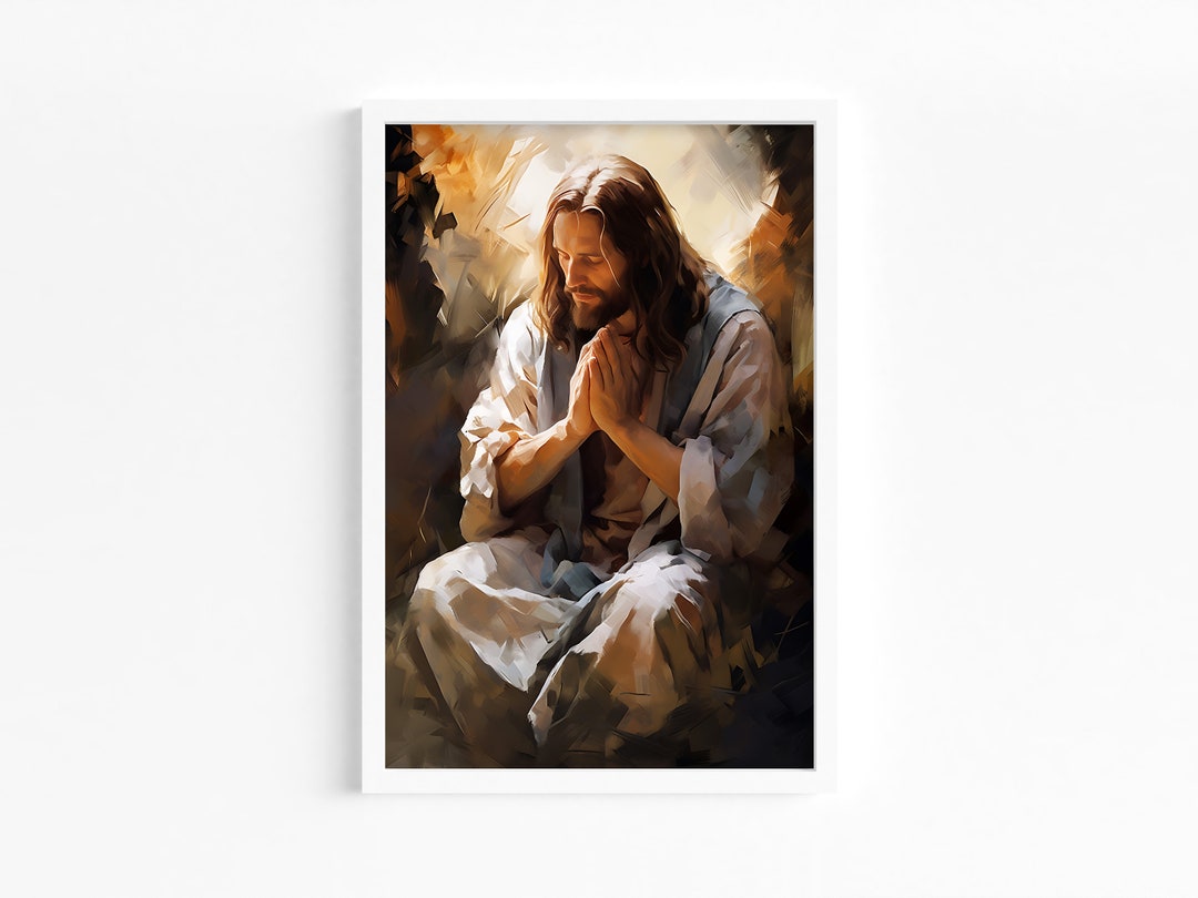 Jesus Praying Illustration Art, Digital Downloadable Wall Art ...