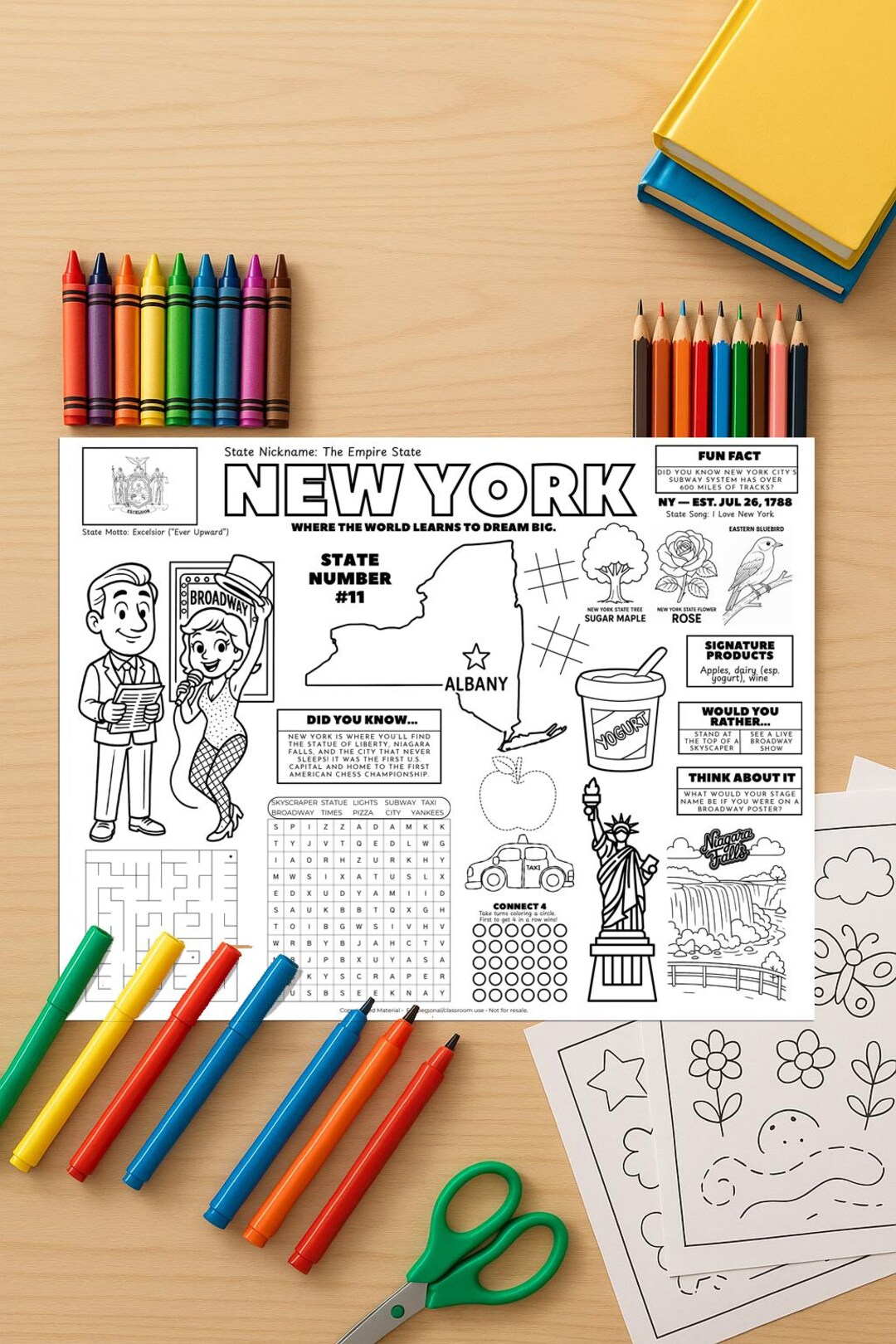 US States Printable New York Activity Placemat | Kids Geography ...