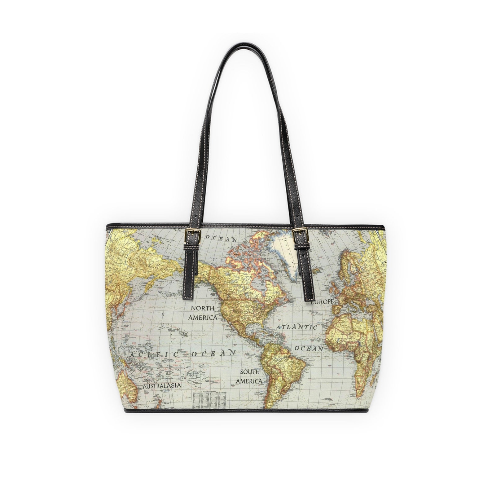 PU Leather Shoulder Bag, Tote Bag, World Map Bag, Large Capacity Bag ...