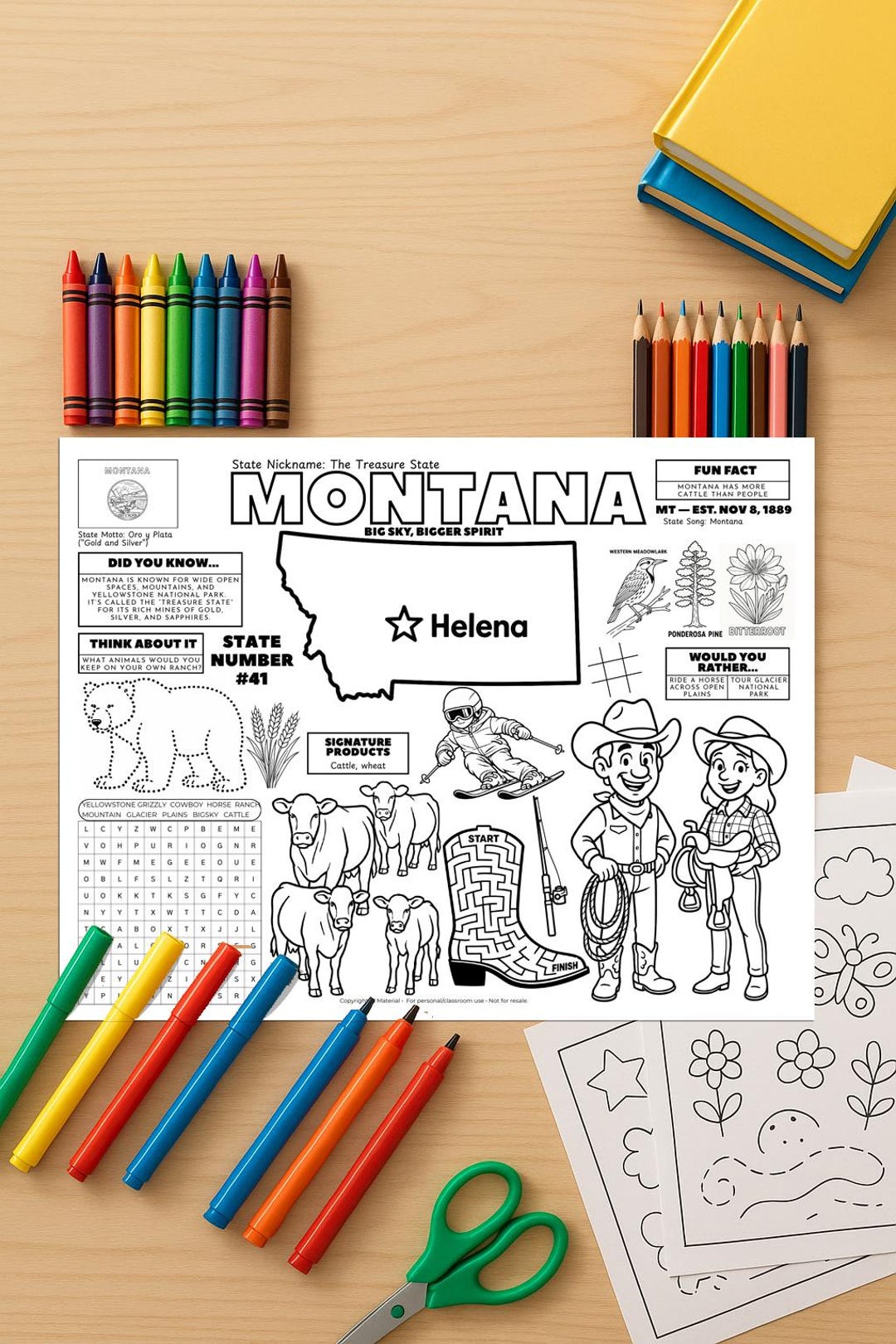 US States Printable Montana Activity Placemat | Kids Geography ...