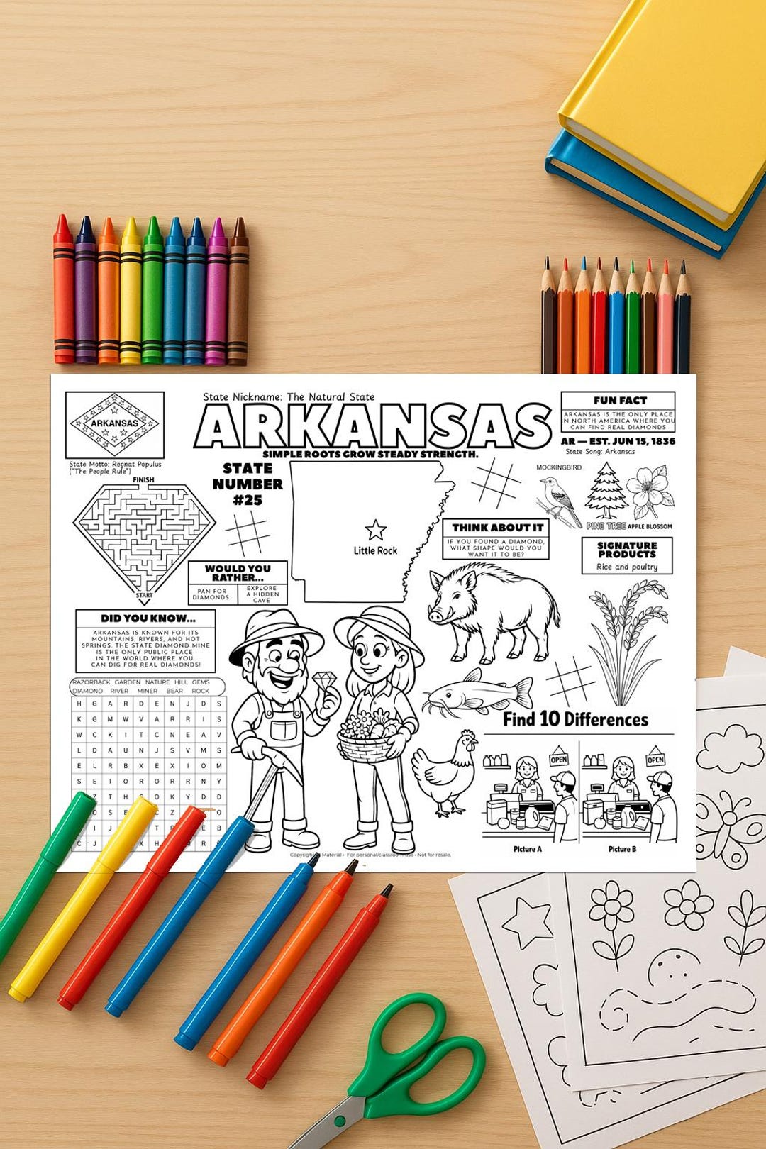 US States Printable Arkansas Activity Placemat | Kids Geography ...