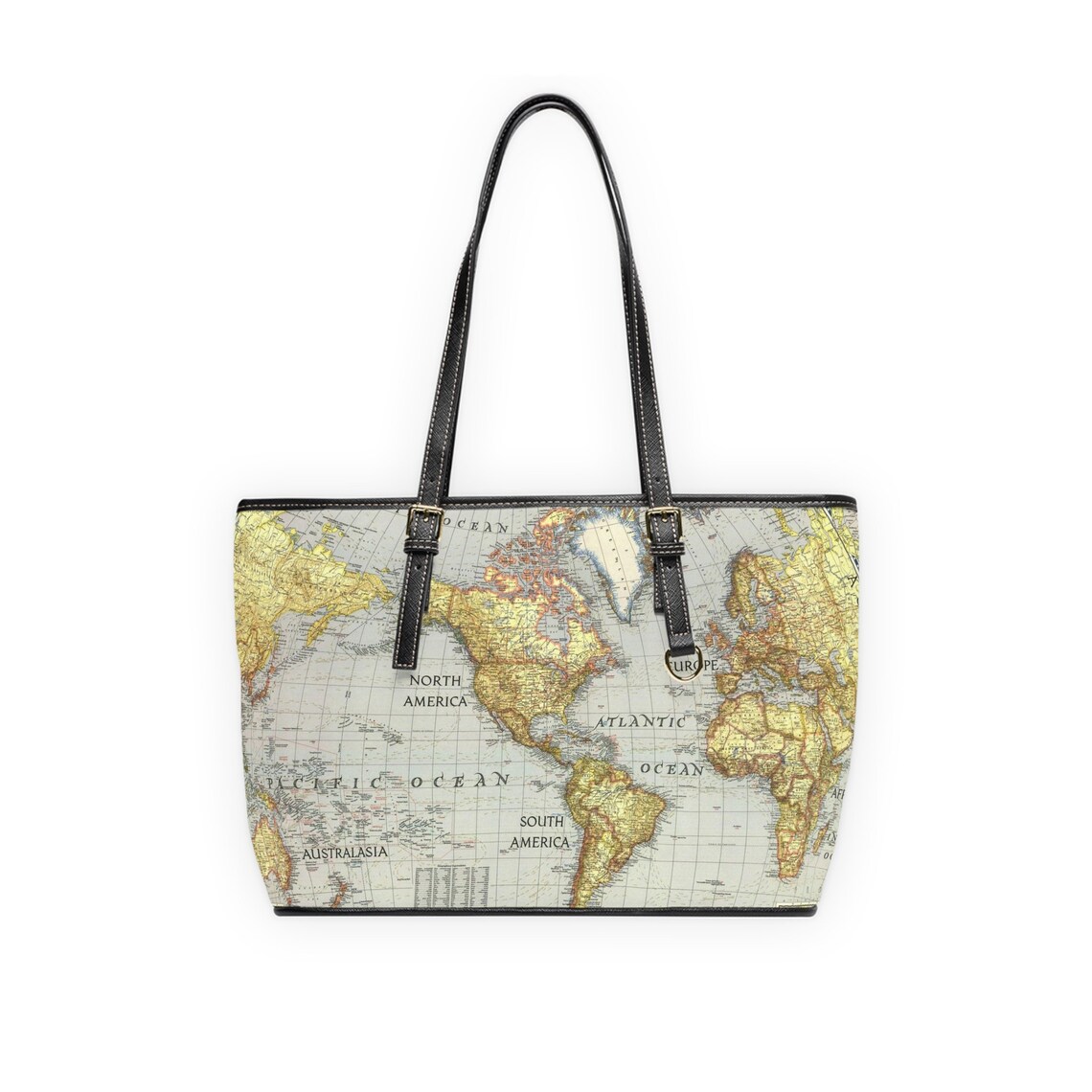 PU Leather Shoulder Bag, Tote Bag, World Map Bag, Large Capacity Bag ...