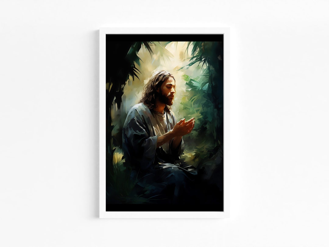 Jesus Praying Illustration Art, Digital Downloadable Wall Art ...