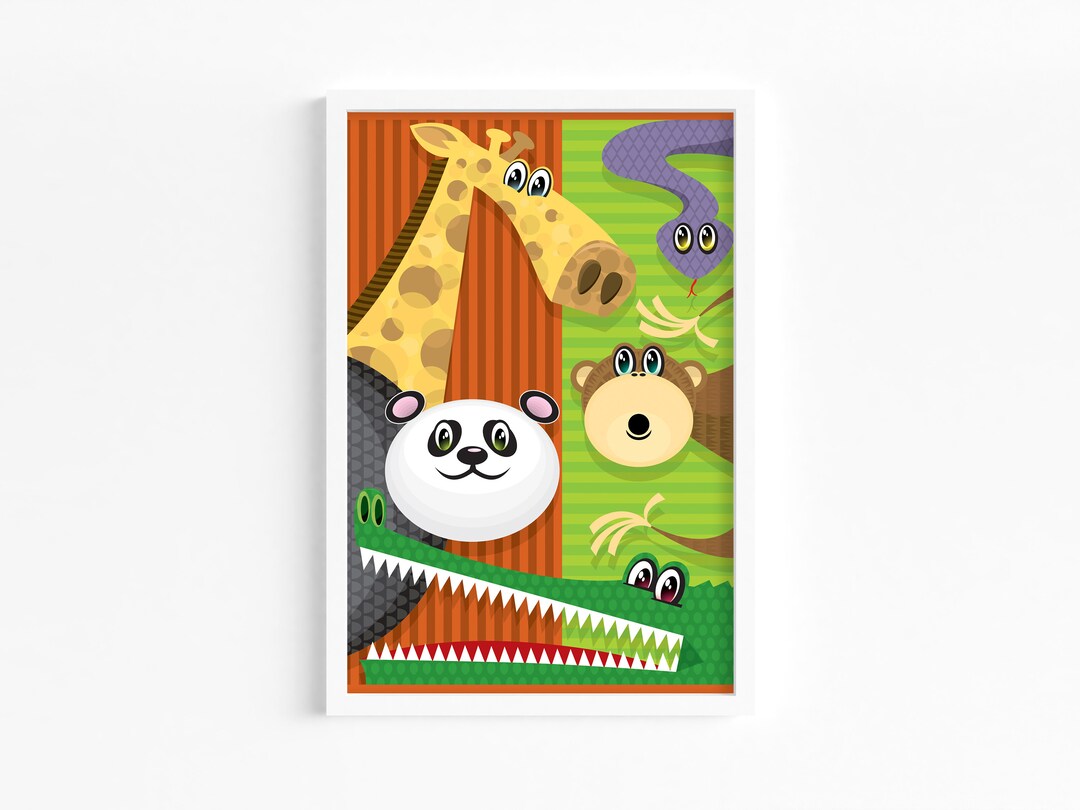 Happy Animal Friends Illustration Art, Digital Downloadable Wall Art ...