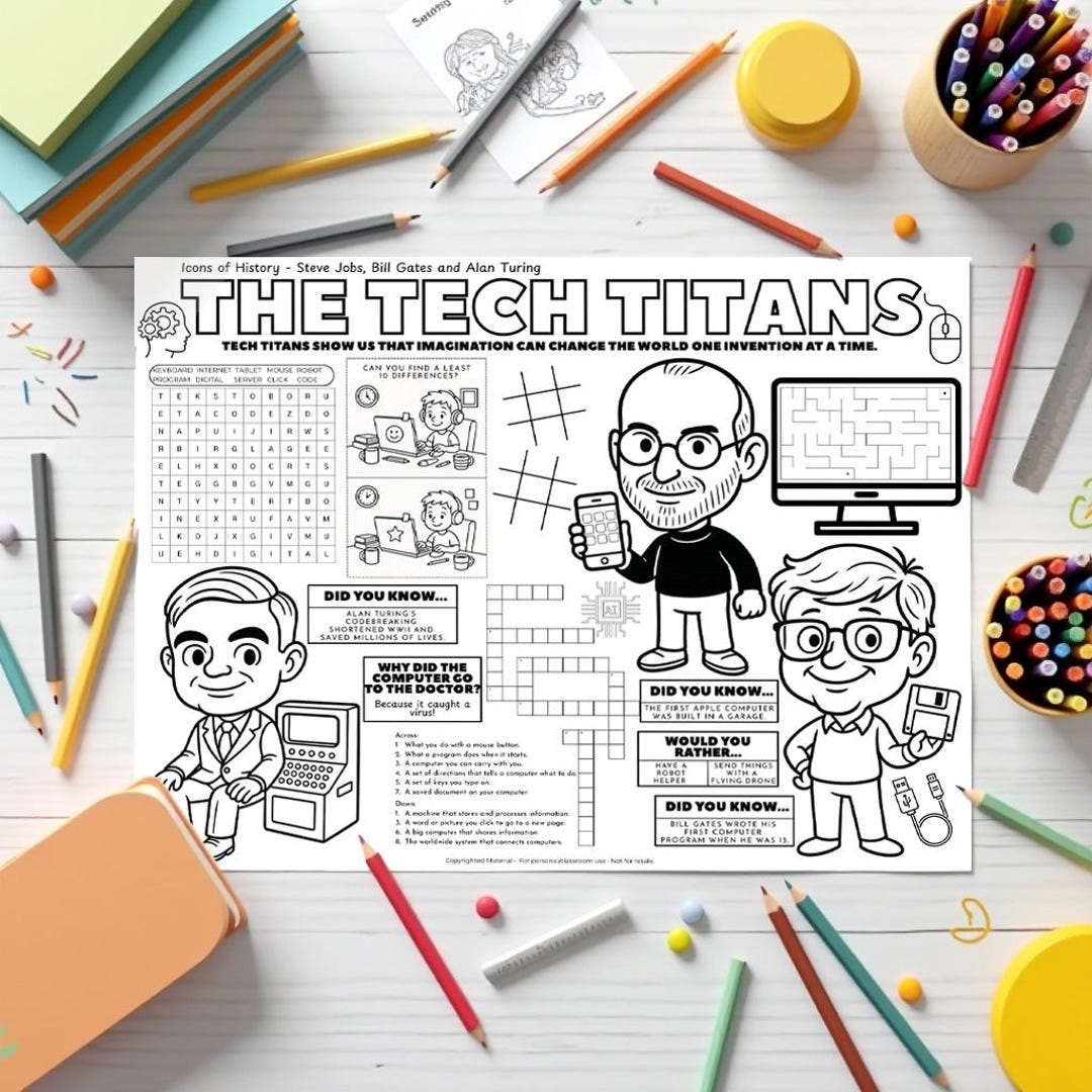 Icons of History: the Tech Titans Activity Placemat | Technology ...