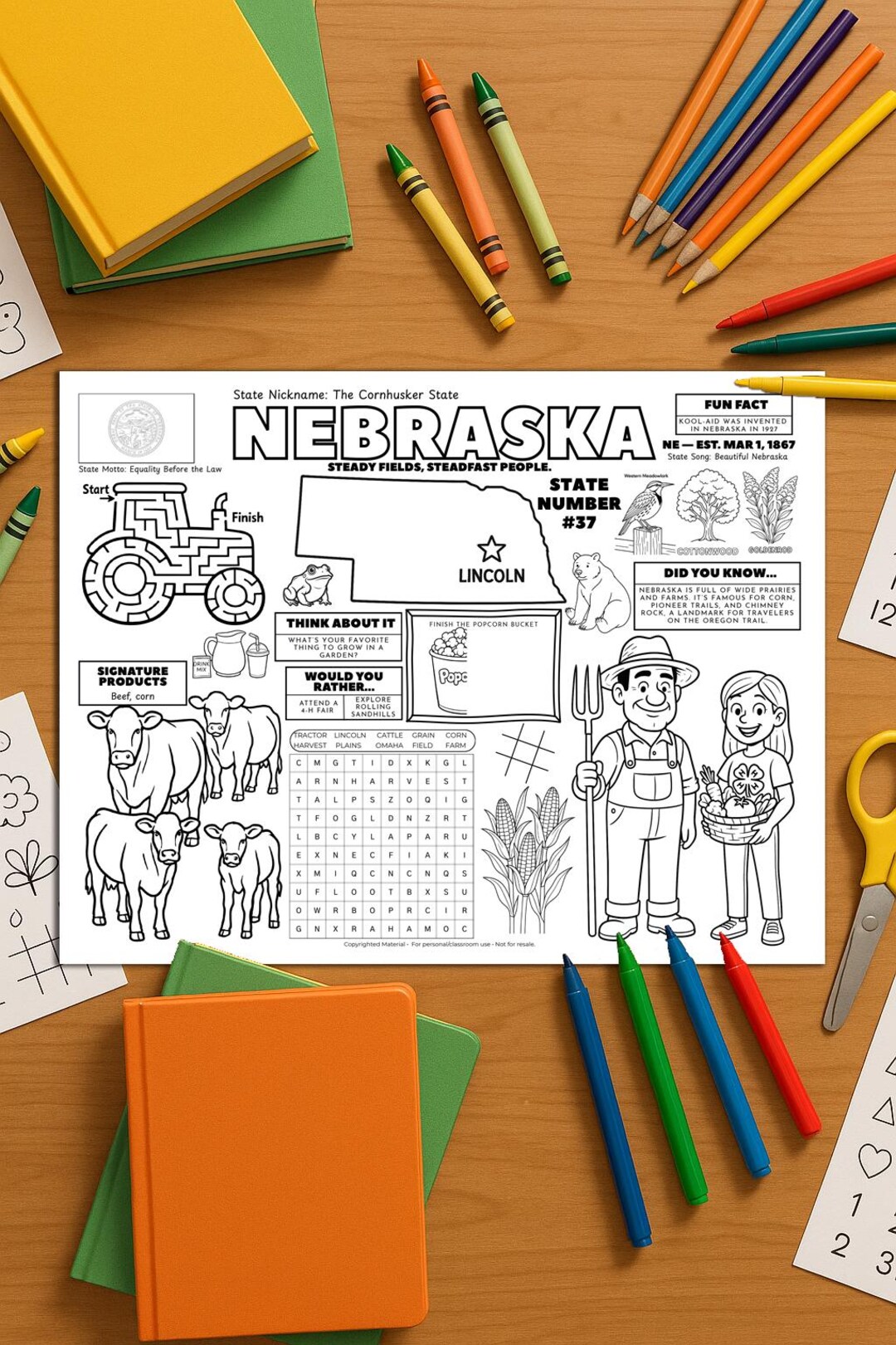 US States Printable Nebraska Activity Placemat | Kids Geography ...