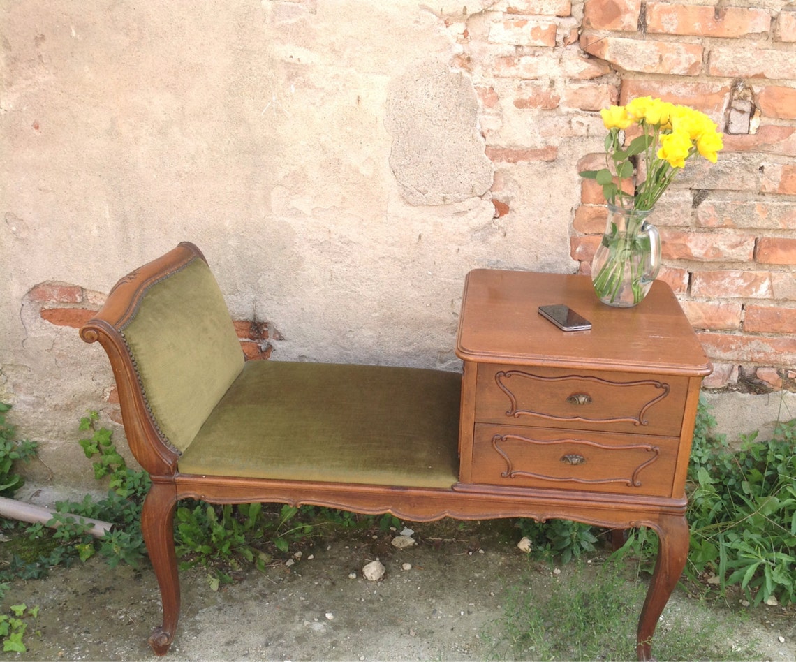Vintage Phone Sofa. in Wood and Green Velvet. - Etsy