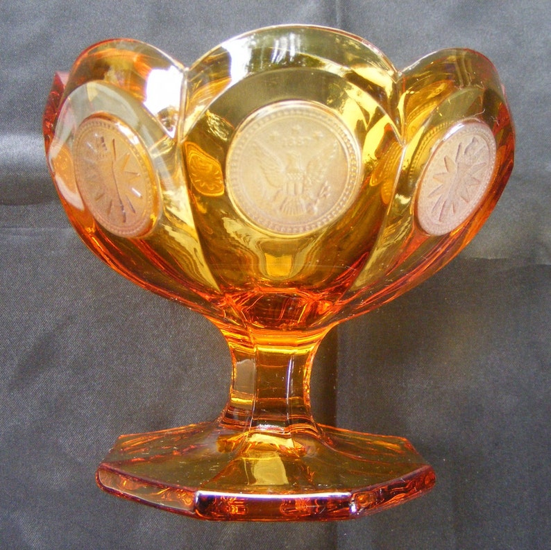 Fostoria Amber Coin Glass Compote 1887 Olympic Flame 4 1/4 - Etsy UK