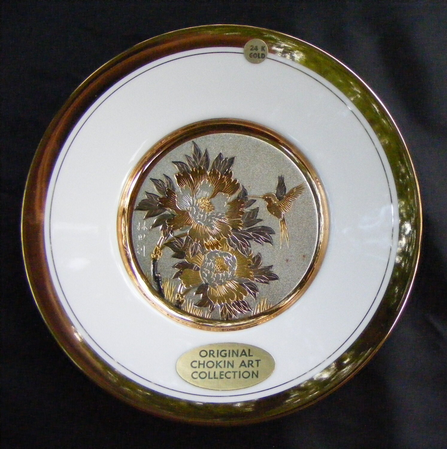 Chokin Art Collection "hummingbird" by LAL Japan 24k Gold Gilt Trim 6 ...