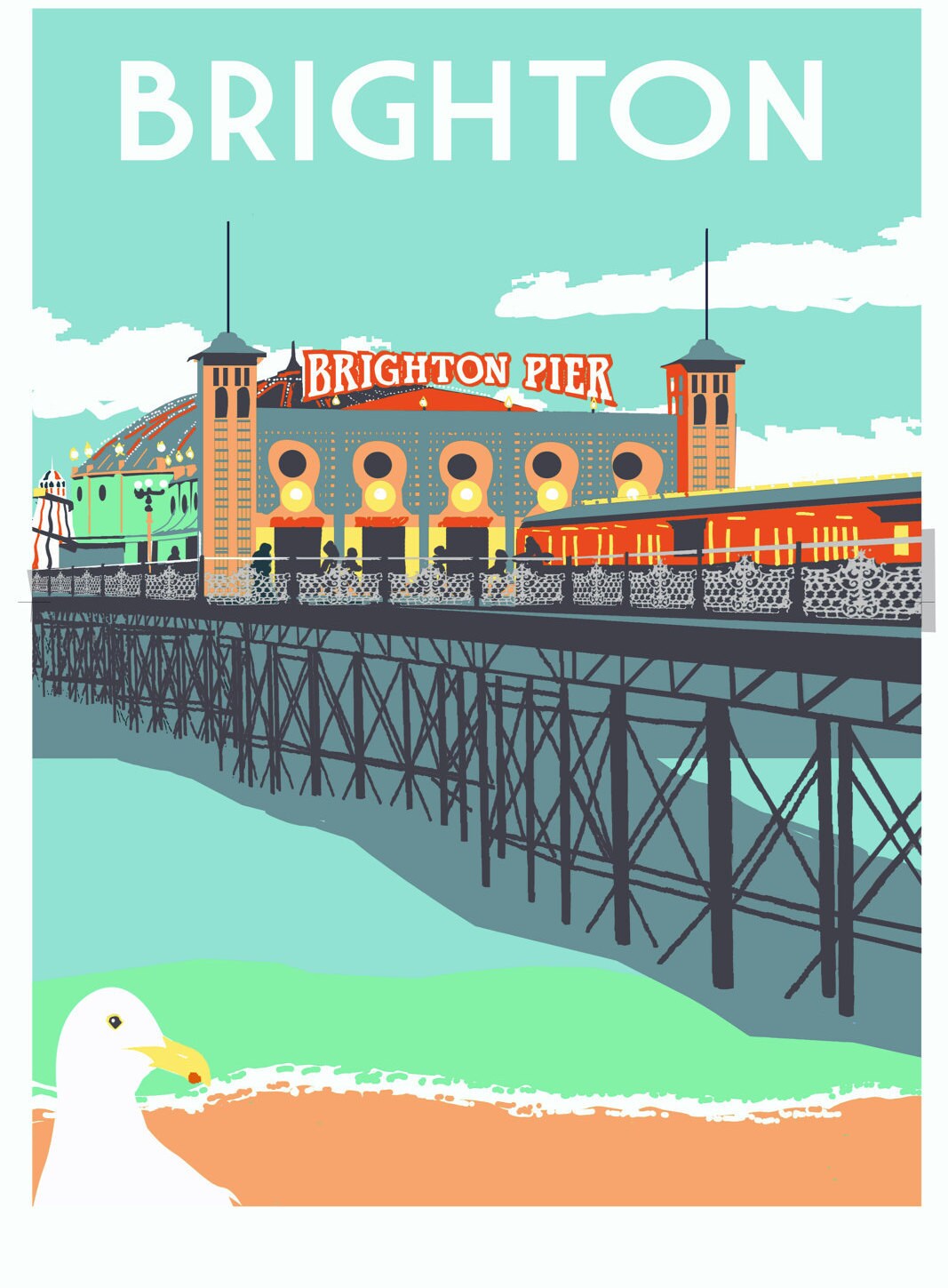 Brighton Screen Print, Palace Pier Illustration A3 Limited Edition Art ...