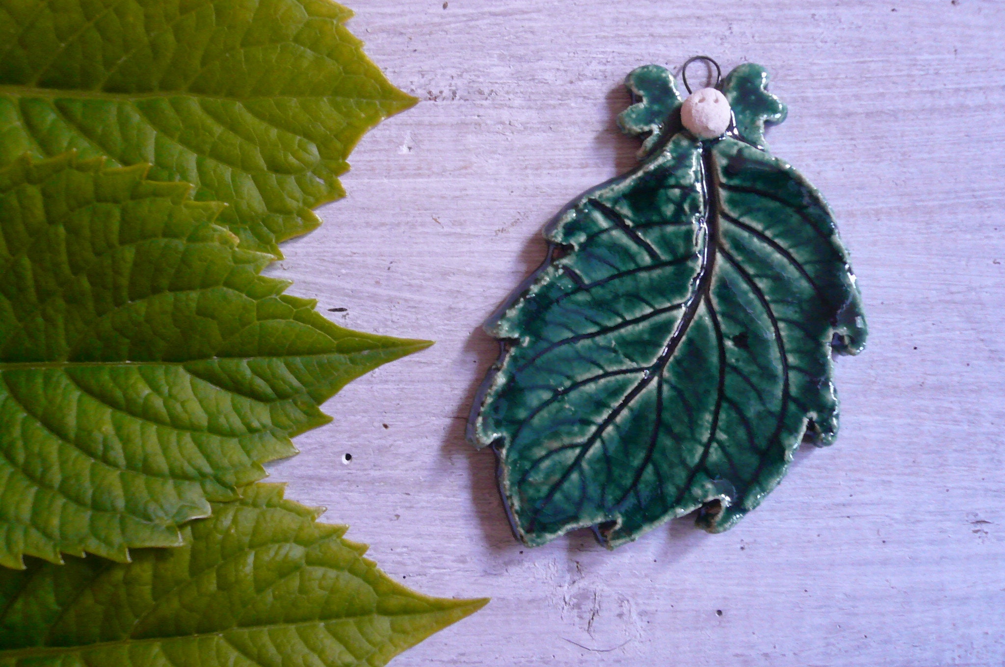 Dark Green Ceramic Leaf Angel Angel Leaf to Hang Gift Gift Gift Friend ...